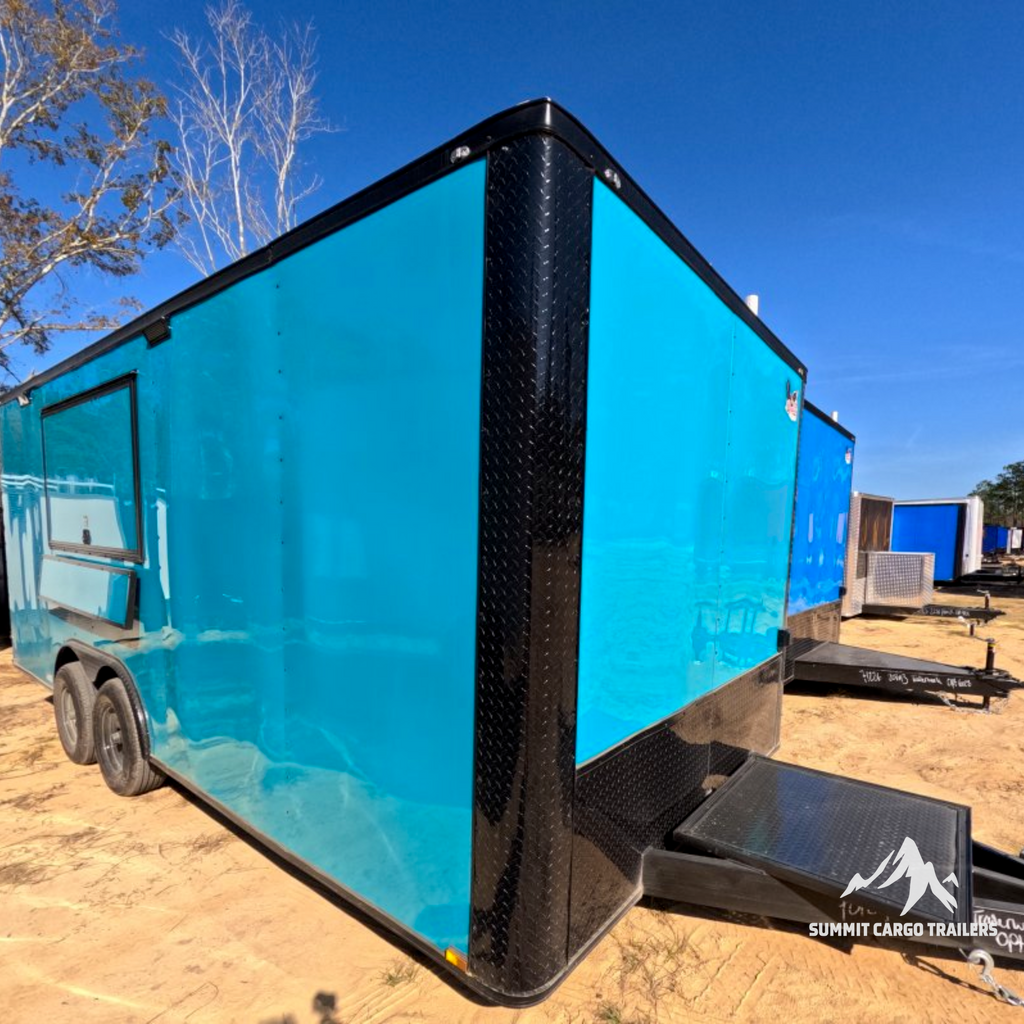 8.5X20TA3 Water Blue Concession Trailer – Summit Cargo Trailers